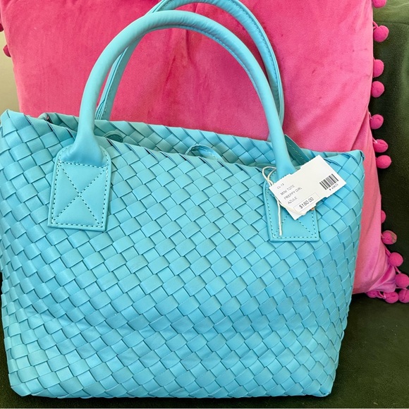 Bags | Preppy Girl Basket Weave Azure Handbag With Insert | Poshmark